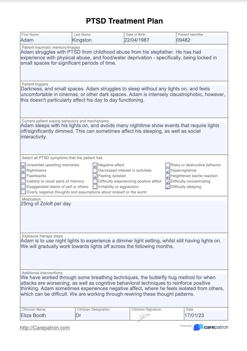 PTSD Treatment Plan Template Free PDF Download